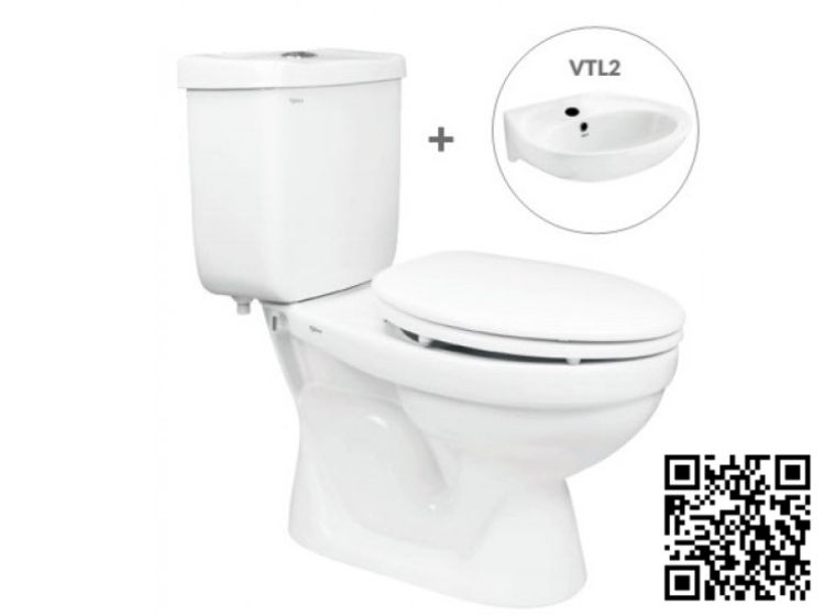 Bồn Cầu Viglacera VT18M 2 Khối Nắp Êm Kèm Chậu VTL2